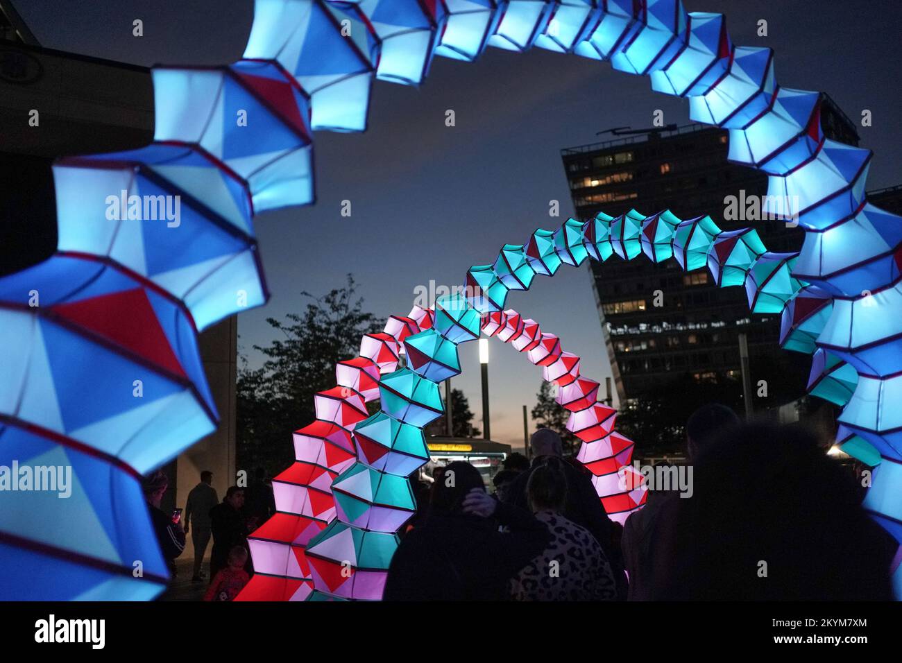 A light installation at the River of Light trail in Liverpool city ...