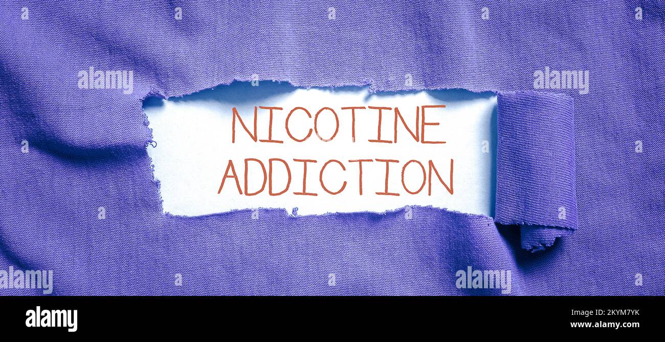 Text caption presenting Nicotine Addiction. Business approach condition ...