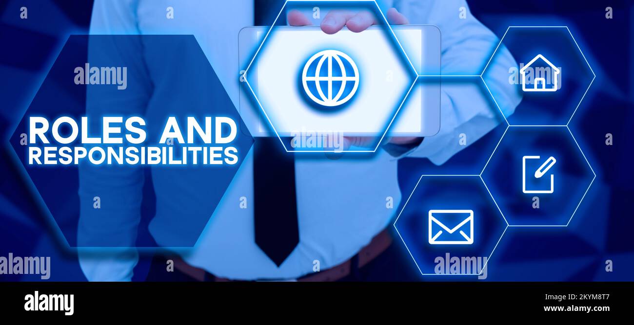 Sign displaying Roles And Responsibilities. Internet Concept Business ...