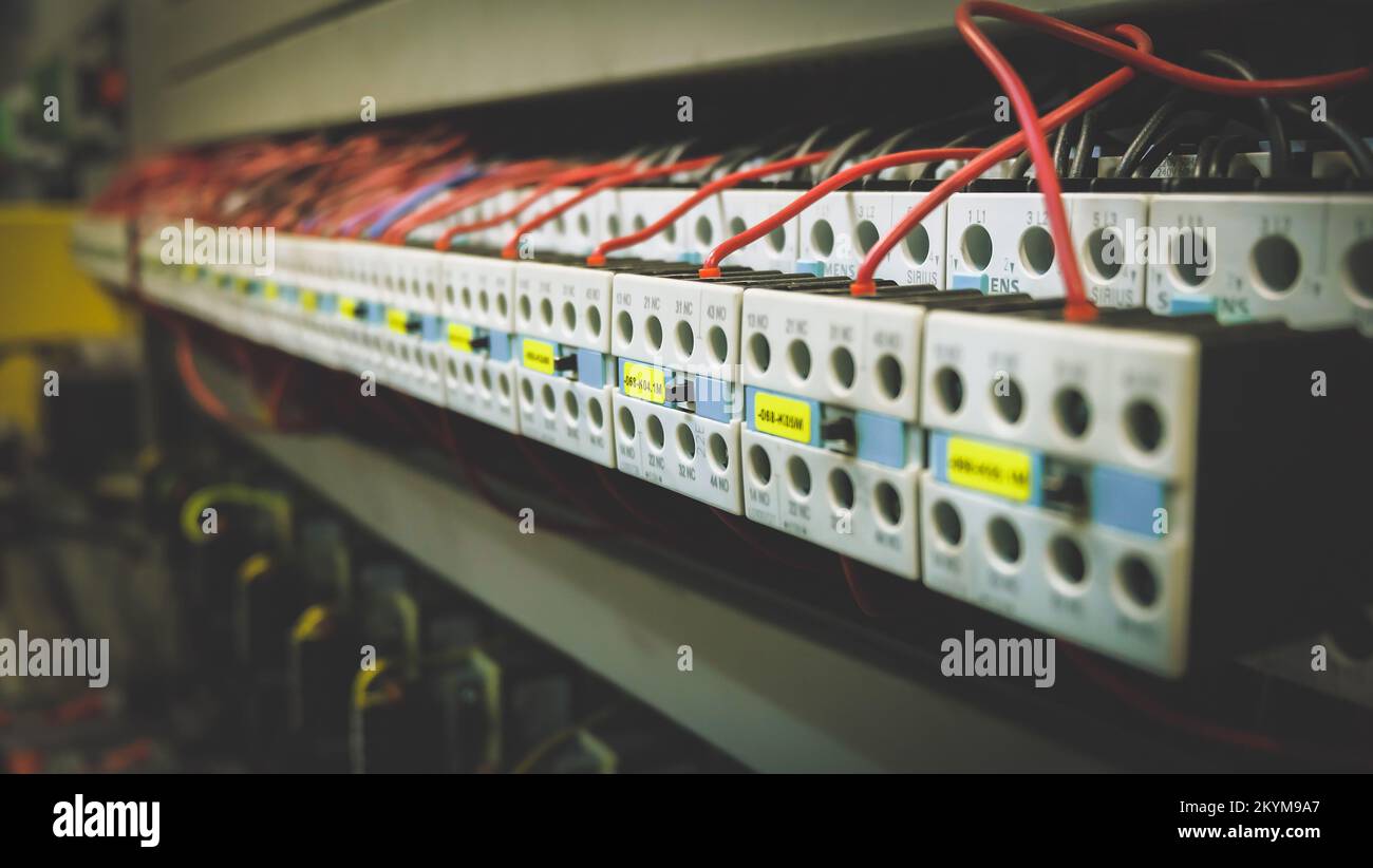 PLC Control panel with wiring Stock Photo - Alamy