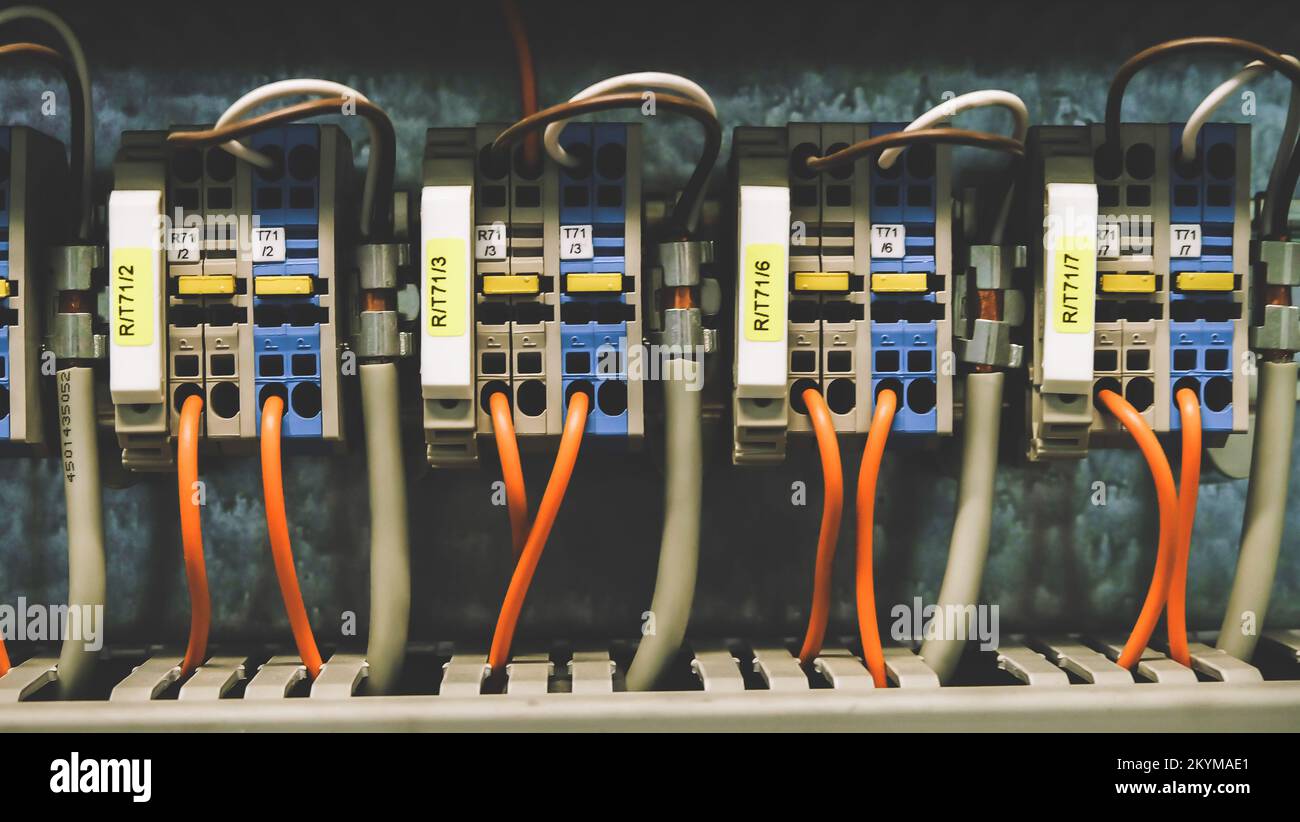 PLC Control panel with wiring Stock Photo - Alamy