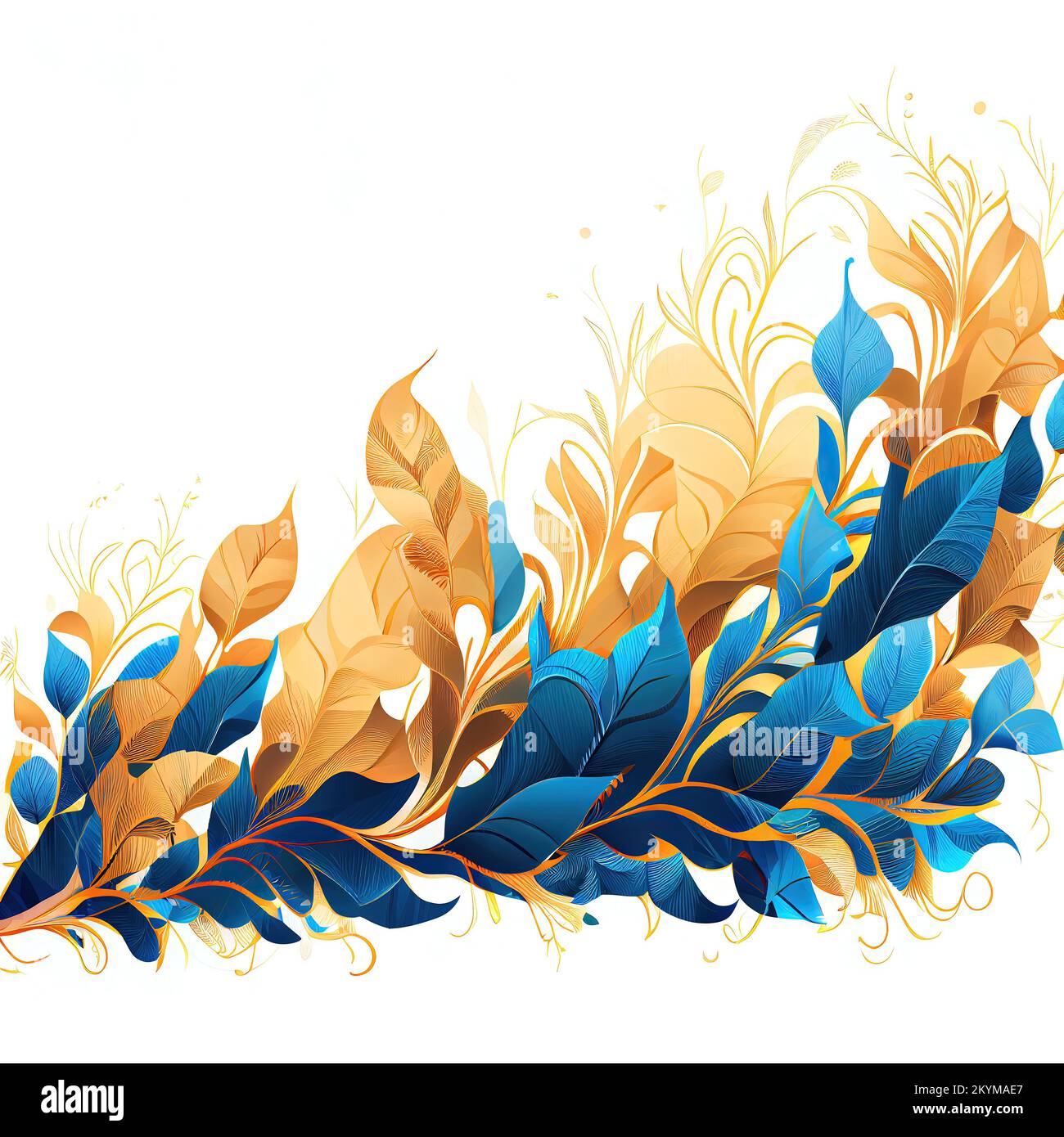 A pattern of blue and gold leaves. Digitally generated illustration ...