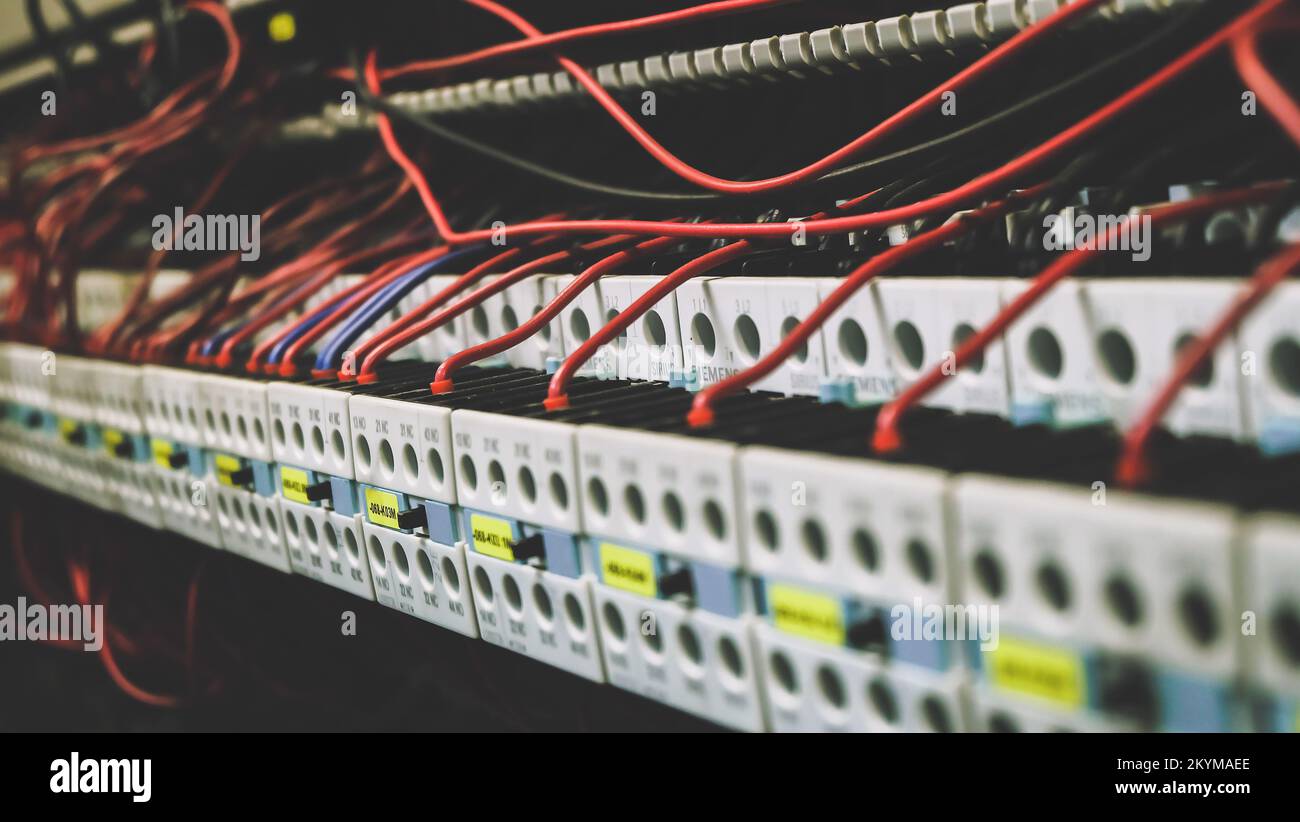 PLC Control panel with wiring Stock Photo - Alamy