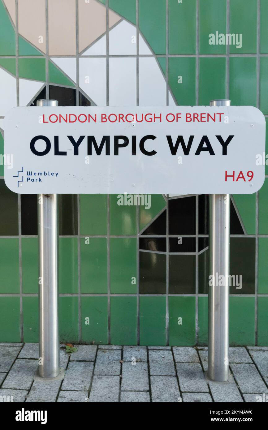 Olympic Way road sign, Wembley Park, London Borough of Brent, England ...