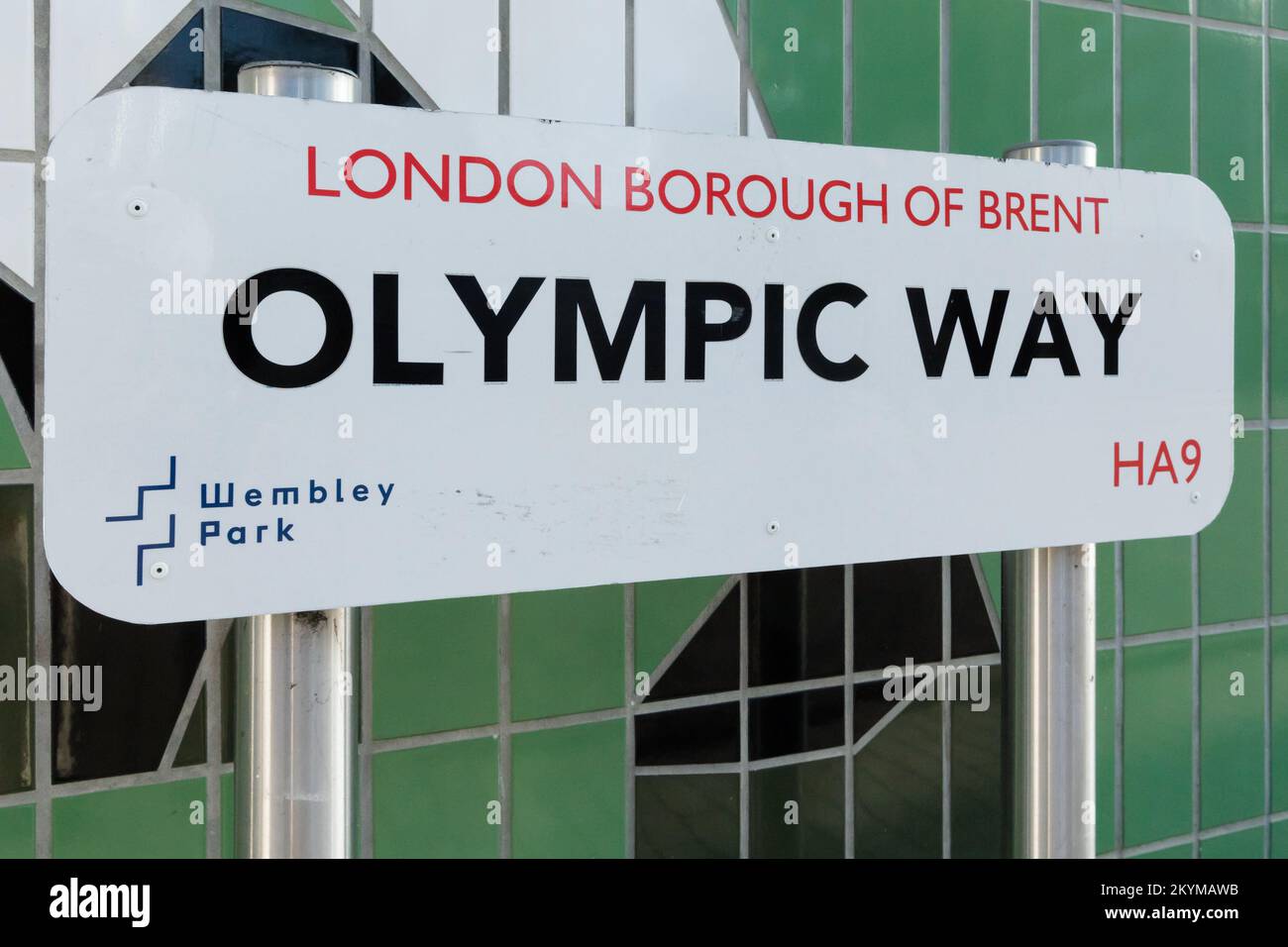 Olympic Way road sign, Wembley Park, London Borough of Brent, England ...