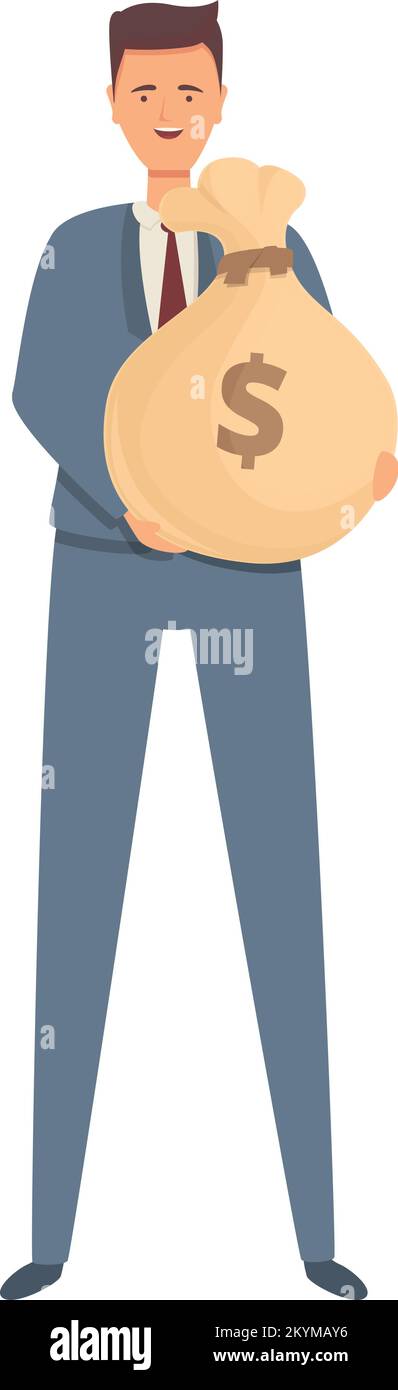 Money bag manager icon cartoon vector. Commercial director. Data ...