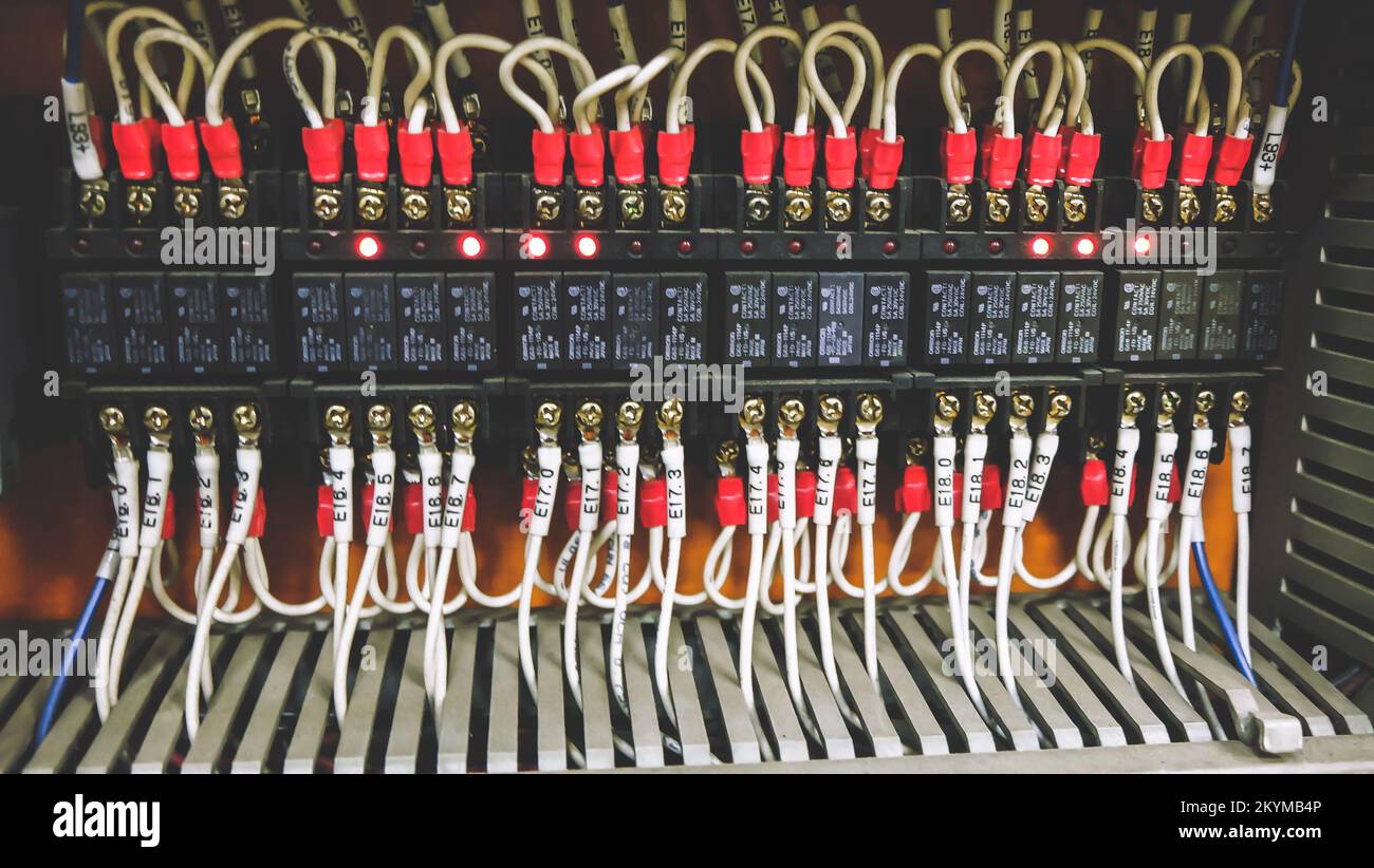 PLC Control panel with wiring Stock Photo - Alamy