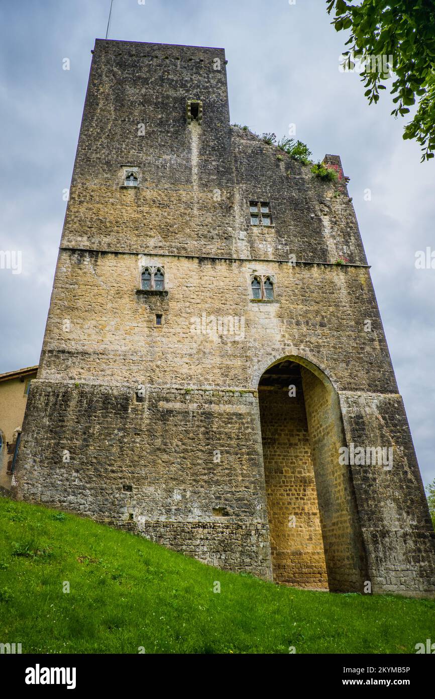 The imposing medieval Termes D'Armagnac tower, a 36 meter high tower in ...