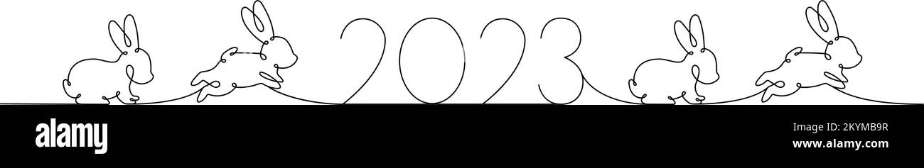 Rabbits one line drawing. Year of the Rabbit. Hare continuous one line ...