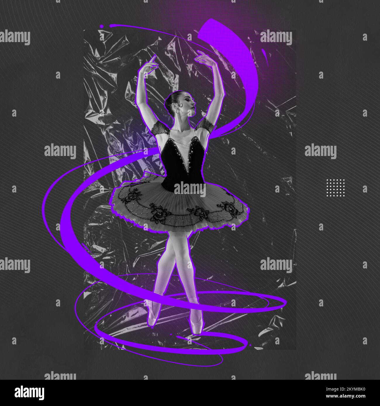 Creative poster with portrait of graceful ballet dancer in stage ...