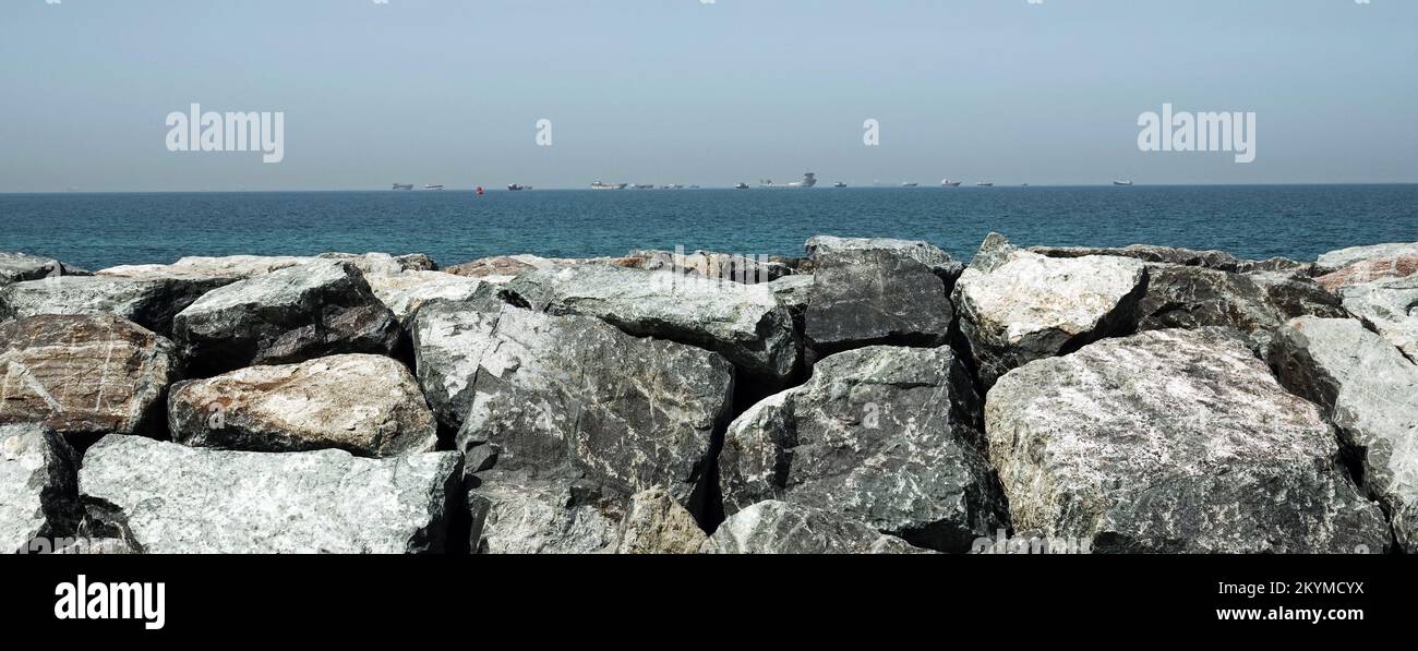 A breakwater from the embankment of huge stones to protect the beach ...