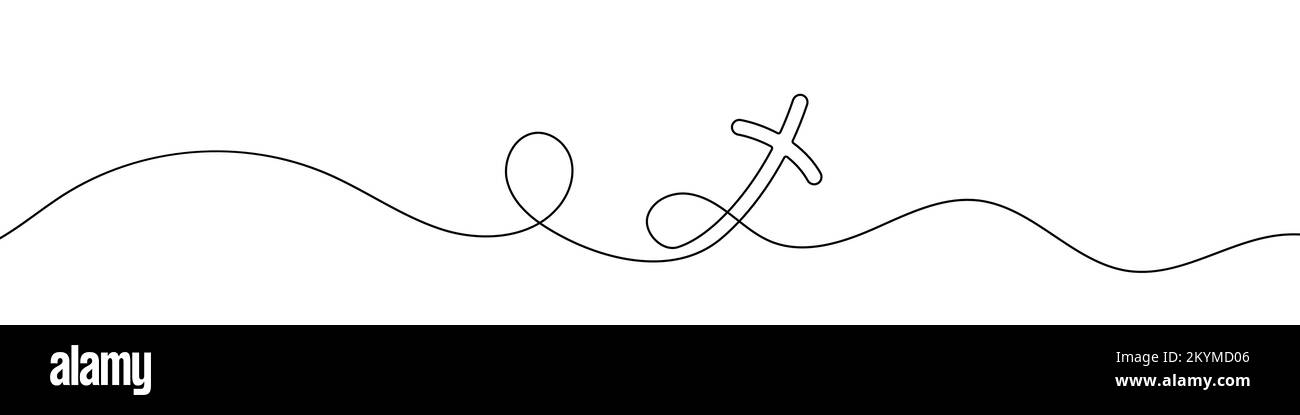 Christian cross in continuous line drawing style. Line art of christian ...