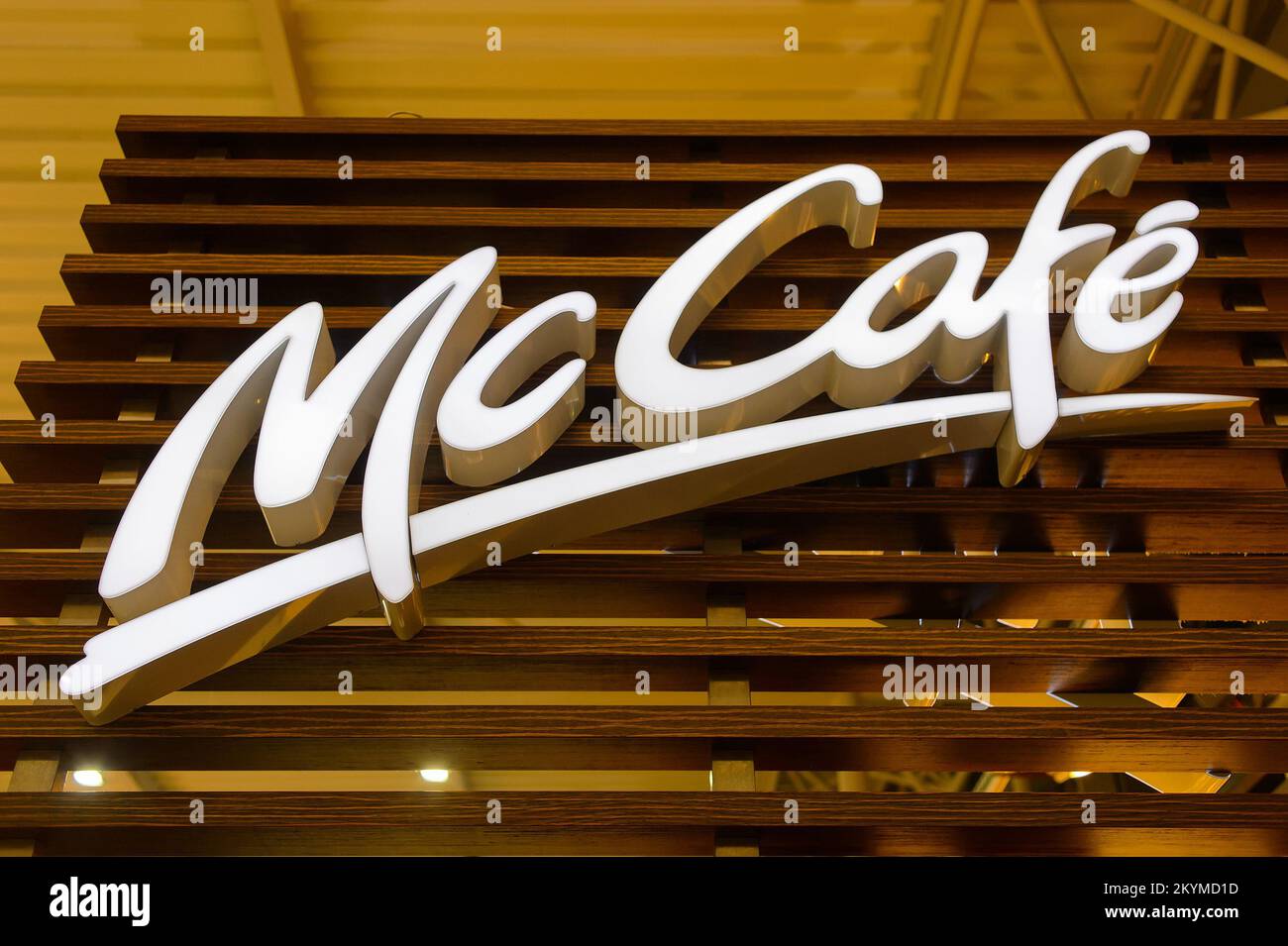 PRAGUE, CZECK REPUBLIC - AUGUST 16, 2015: McCafe logo. McCafe is a ...
