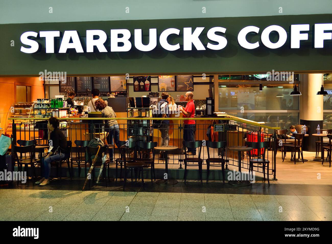 PRAGUE, CZECH REPUBLIC - AUGUST 18, 2015: Starbucks cafe interior ...