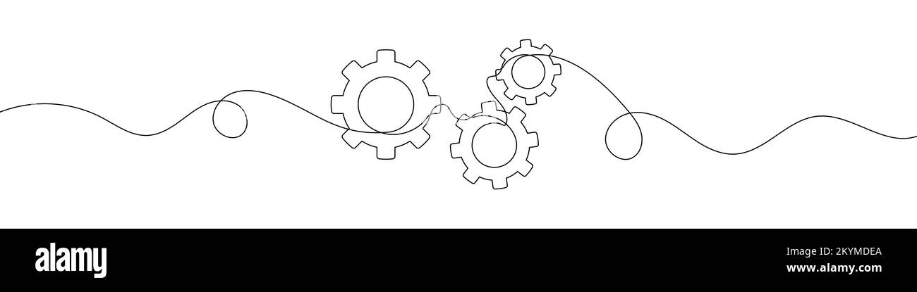 Gears in continuous line drawing style. Line art of a gear wheel symbol ...