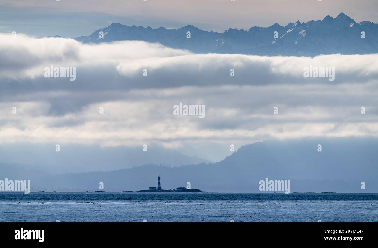 Race Rocks Lighthouse in the Juan de Fuca Strait southwest of Victoria ...