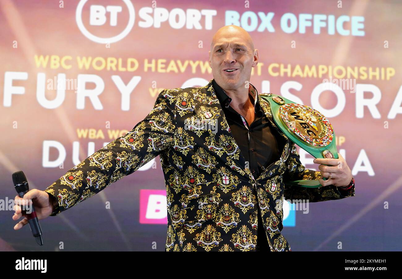 Tyson Fury during a press conference at the Tottenham Hotspur Stadium ...