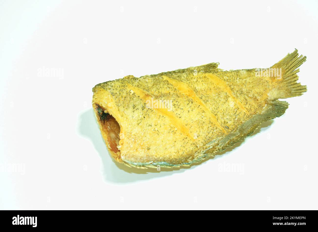 deep fried snake skin catfish or gourami on white background Stock ...