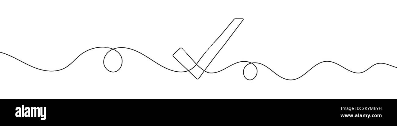 Check mark in continuous line drawing style. Line art of the approved ...