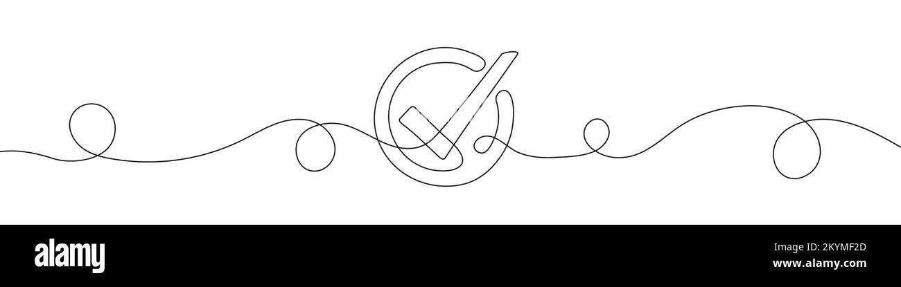 Check mark in continuous line drawing style. Line art of the approved ...