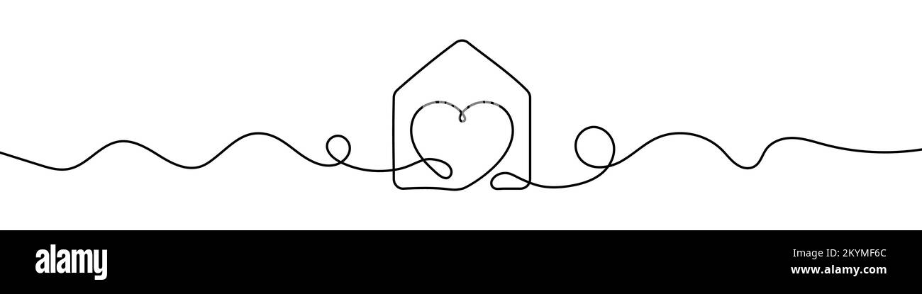 House sign in continuous line drawing style. Line art of house icon and ...