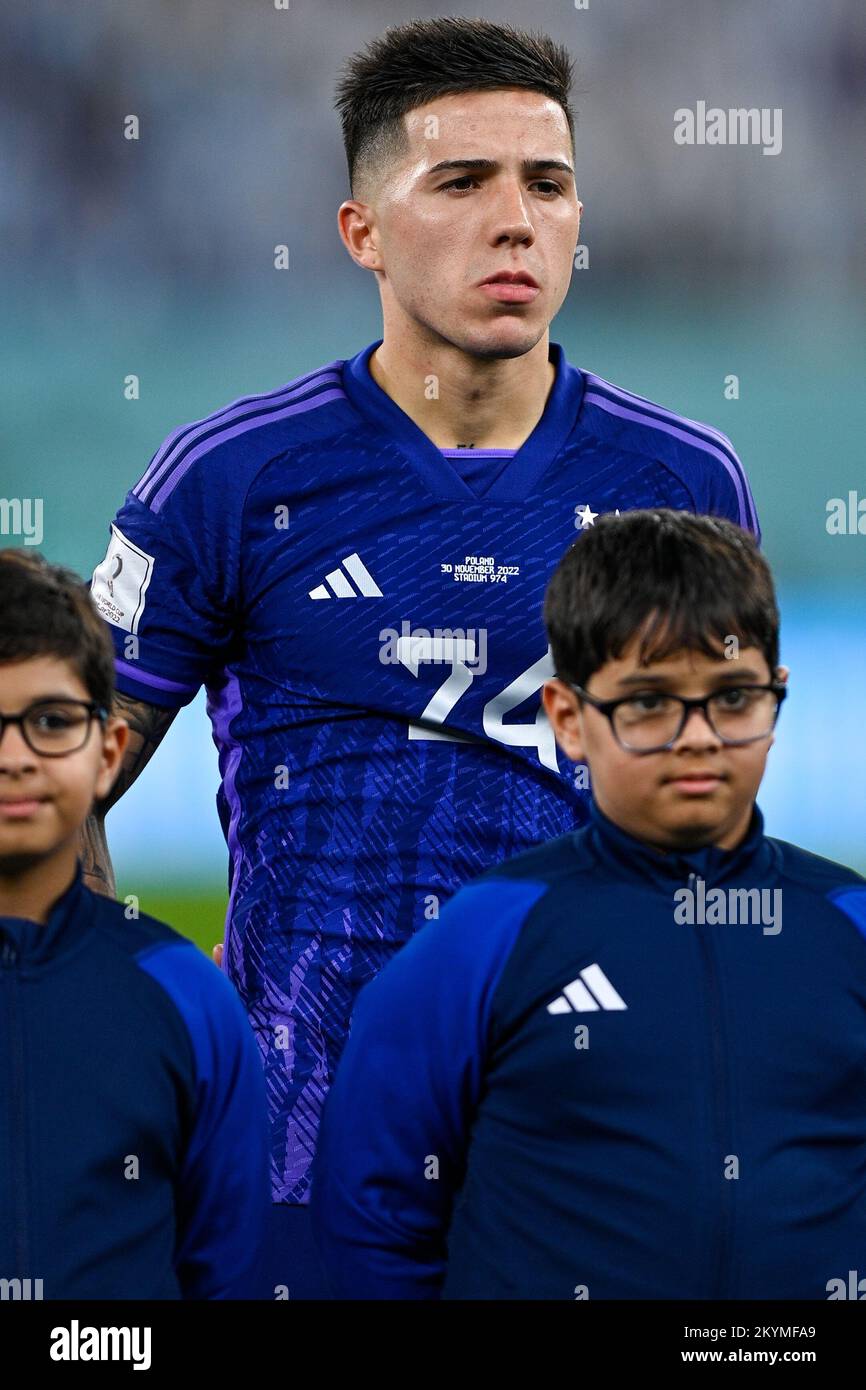 DOHA, QATAR - NOVEMBER 30: Enzo Fernandez of Argentina looks on prior ...