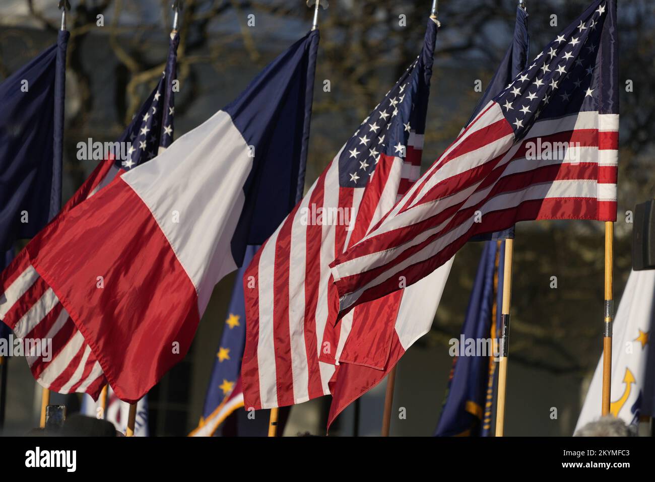 Washington, United States. 01st Dec, 2022. U.S. and French flags wave ...