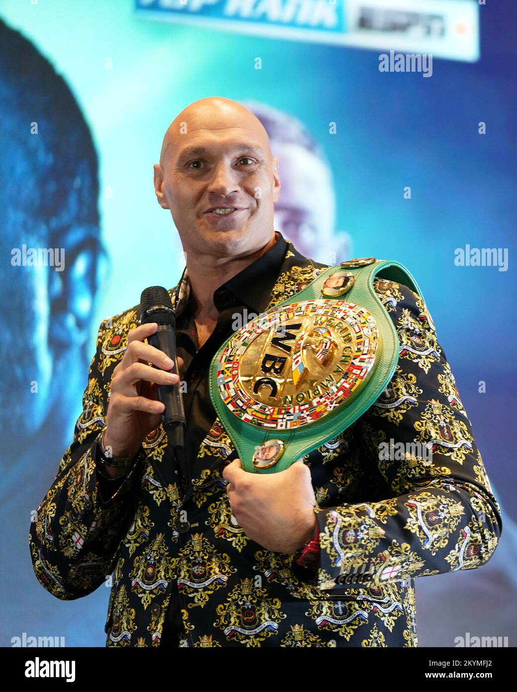 Tyson Fury during a press conference at the Tottenham Hotspur Stadium ...