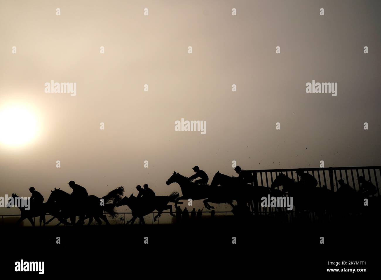 Silhouetted jockeys during the Hatherleigh Farm Three Mile 'National ...