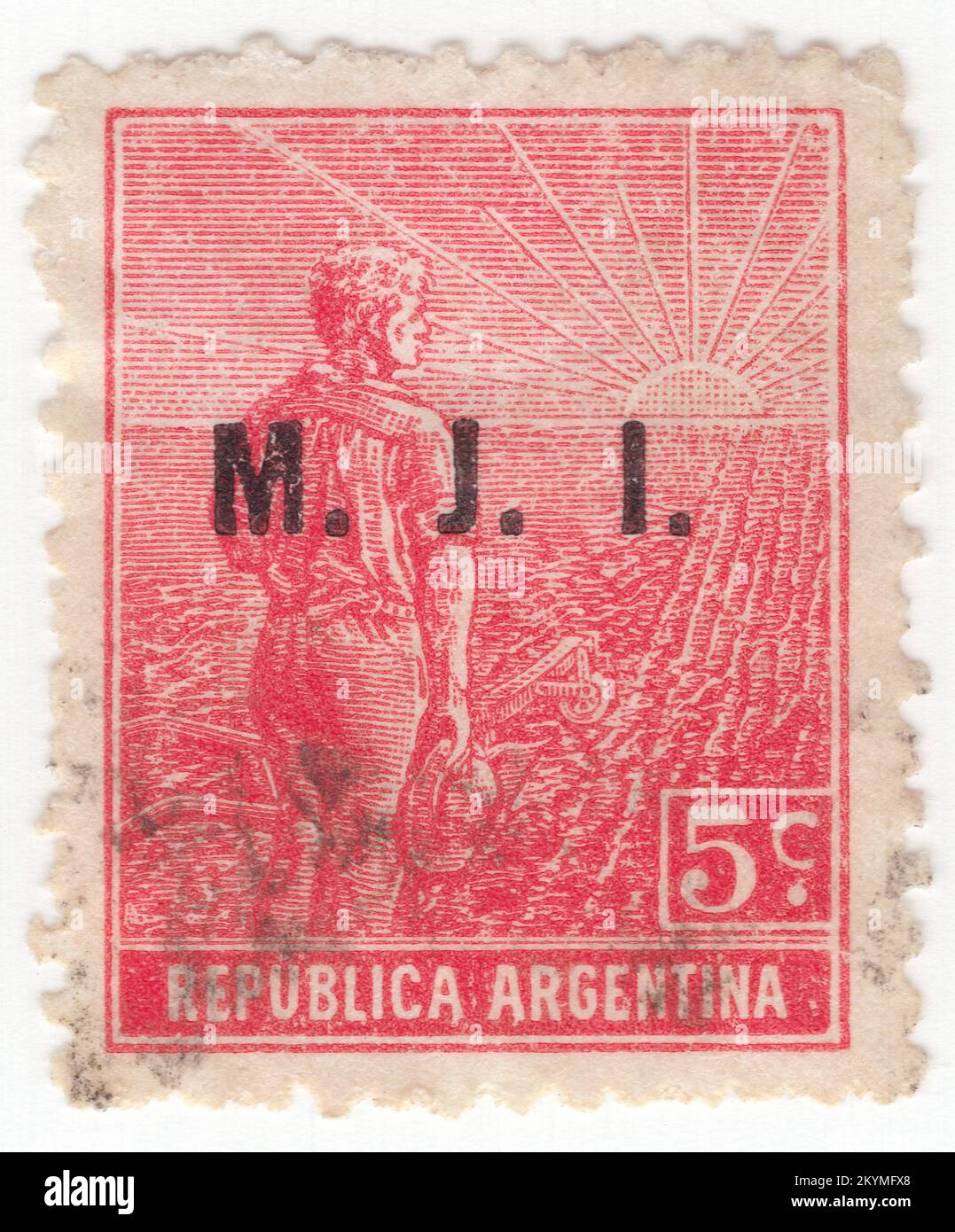 ARGENTINA - 1913: 5 centavos carmine Official stamp og Ministry of ...