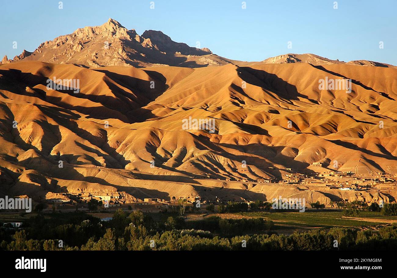 Bamyan (Bamiyan) in Central Afghanistan. A view over the Bamyan Valley ...