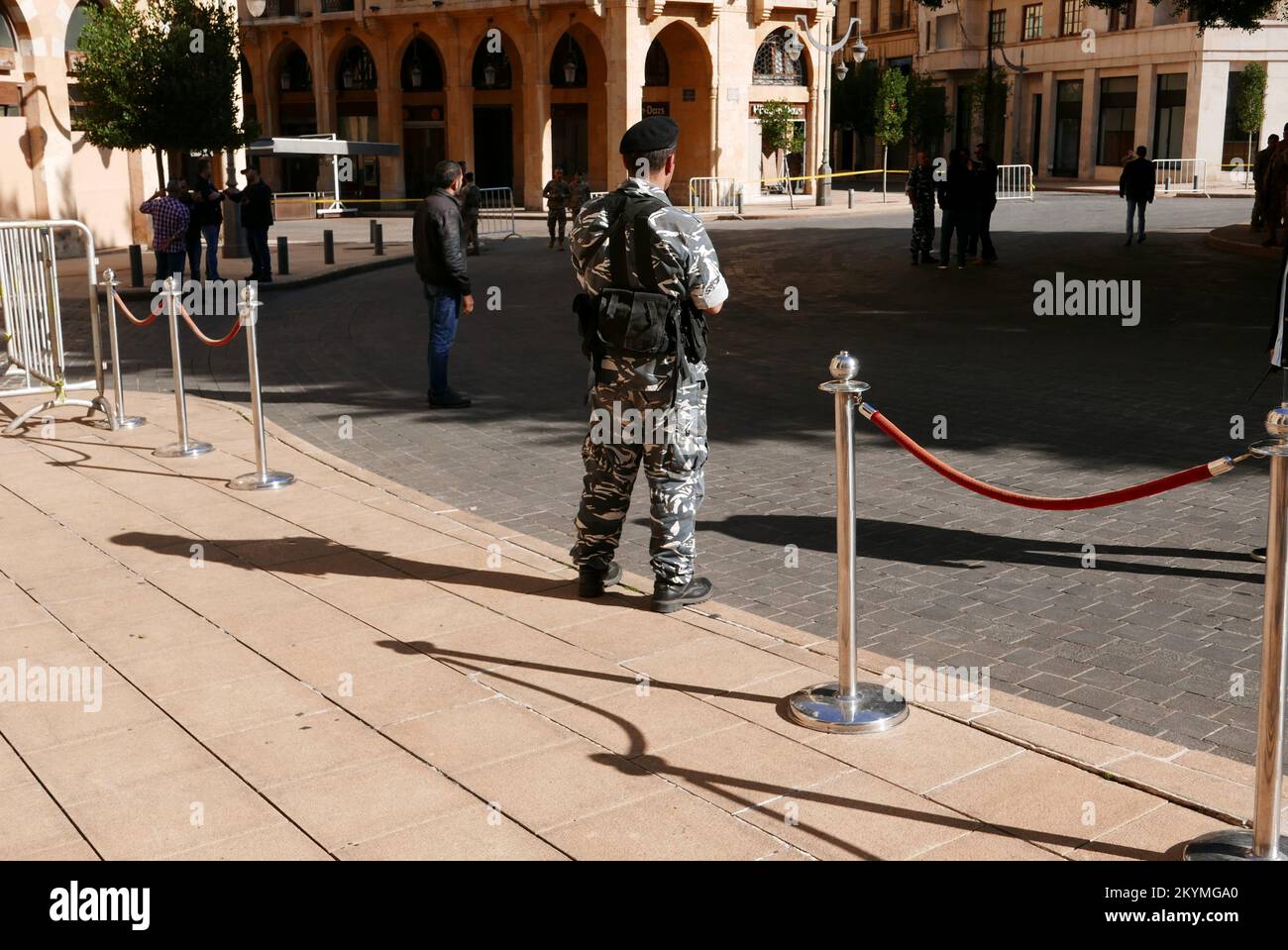 Police forces patrol the palace of the Parliament, Beirut, Lebanon ...