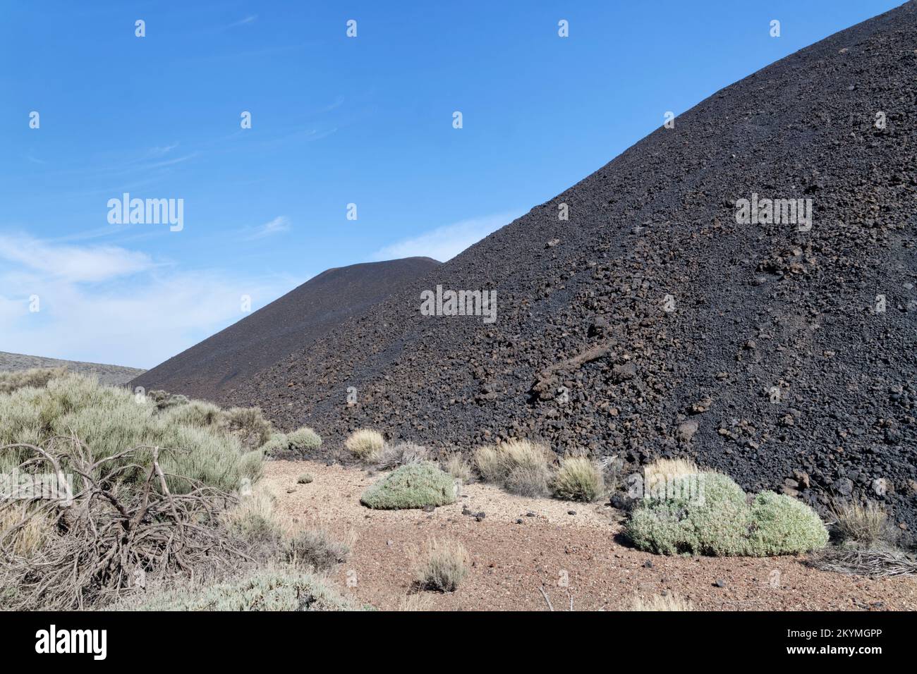 Black cinder cones, created by an eruption of the Fasnia volcano in ...