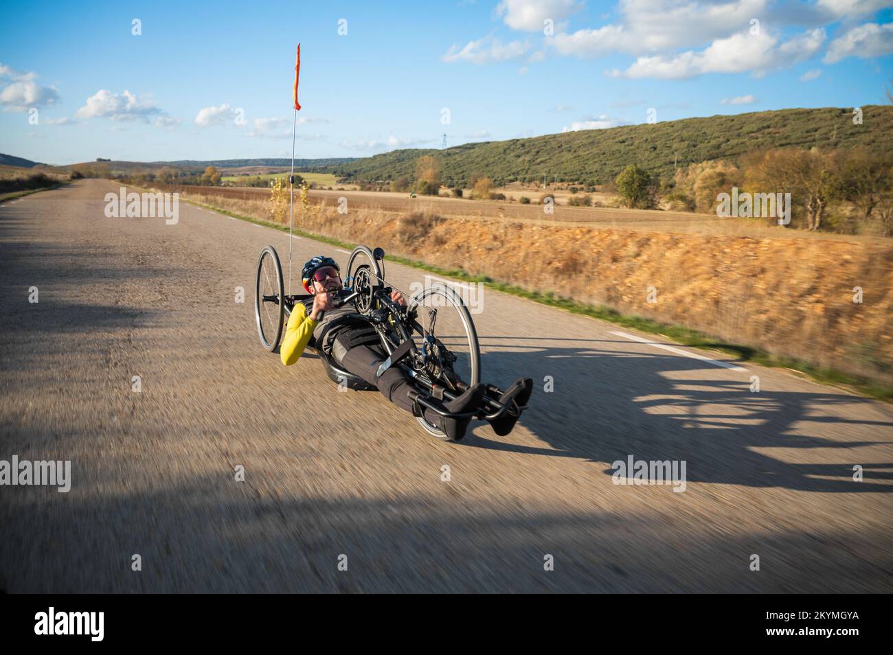 Athlete with disability training with His Handbike on a Track. High ...