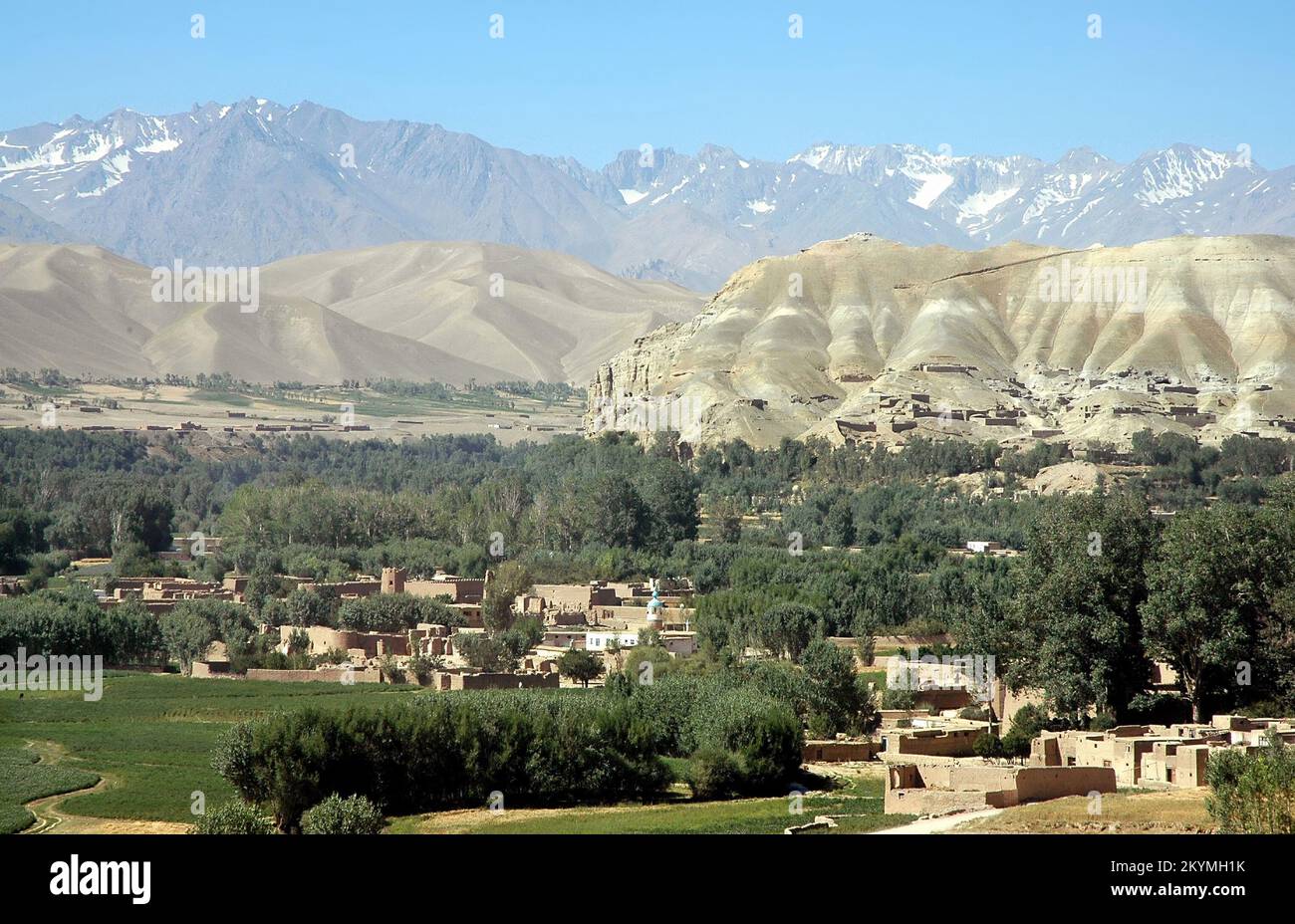 Bamyan (Bamiyan) in Central Afghanistan. A view over the Bamyan Valley ...
