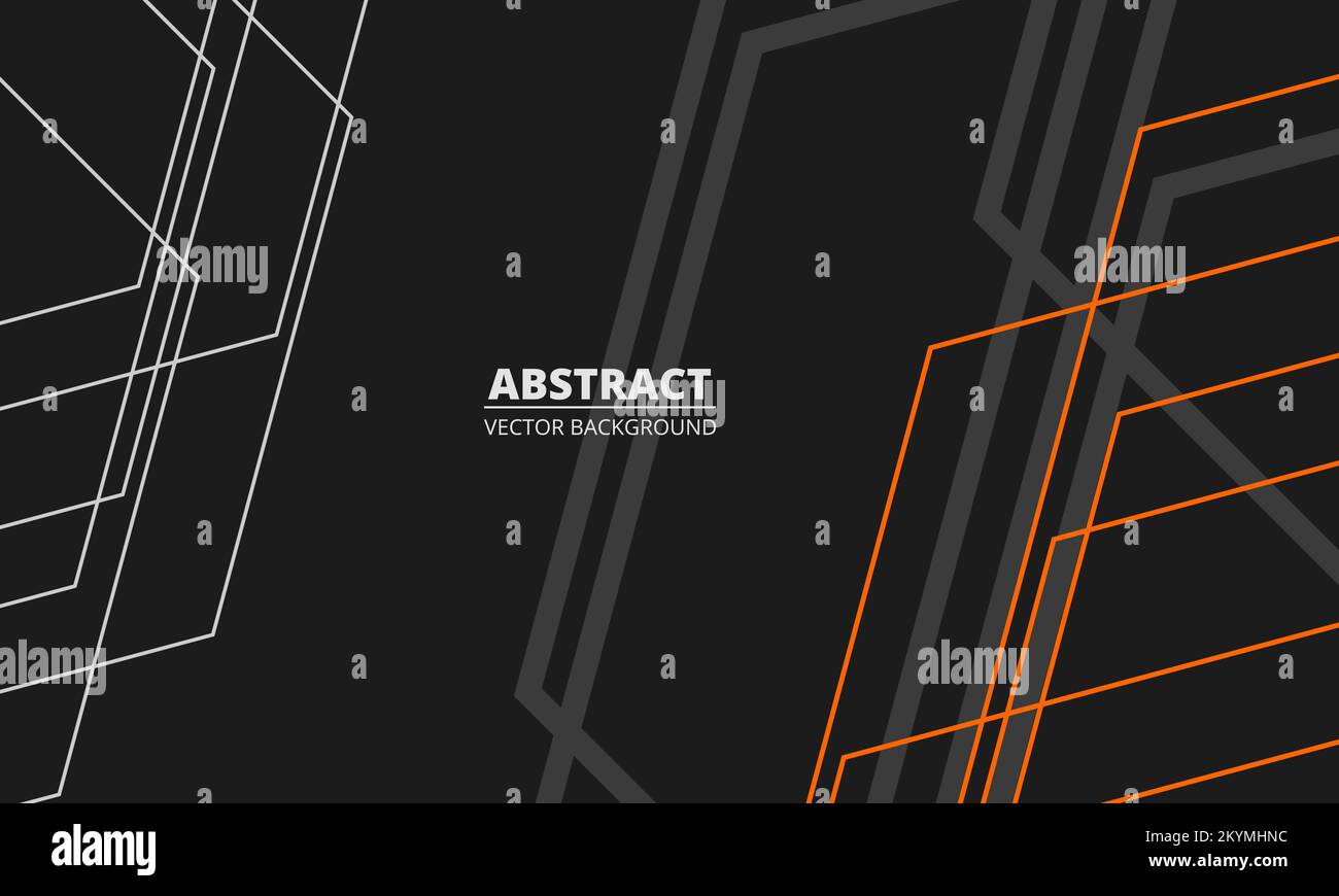 Black abstract modern background with gray and orange geometric lines ...