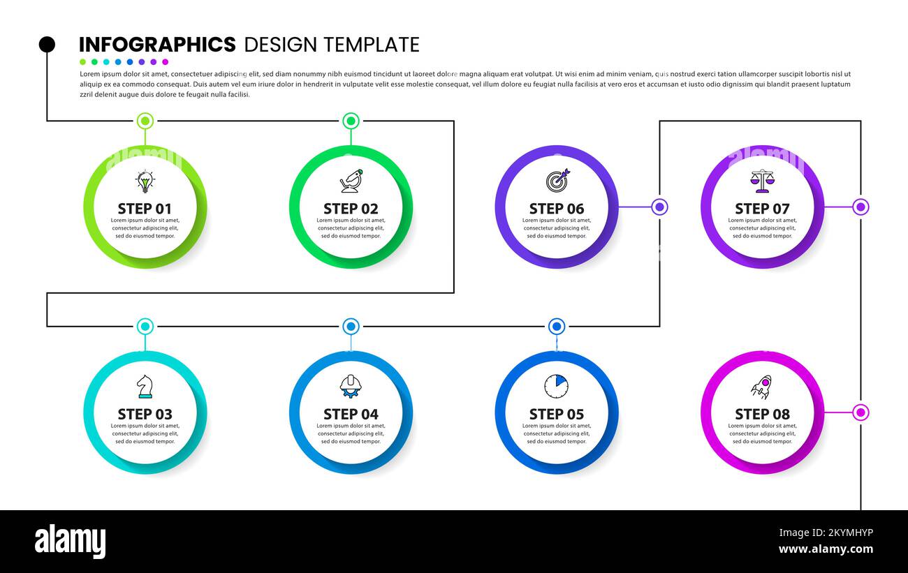 Infographic template with icons and 8 options or steps. Timeline. Can be used for workflow ...