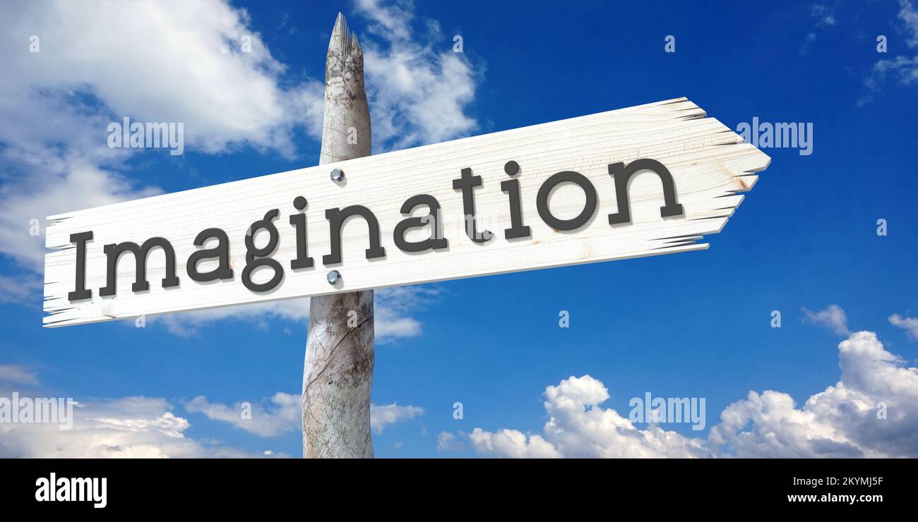 Imagination - wooden signpost with one arrow Stock Photo - Alamy