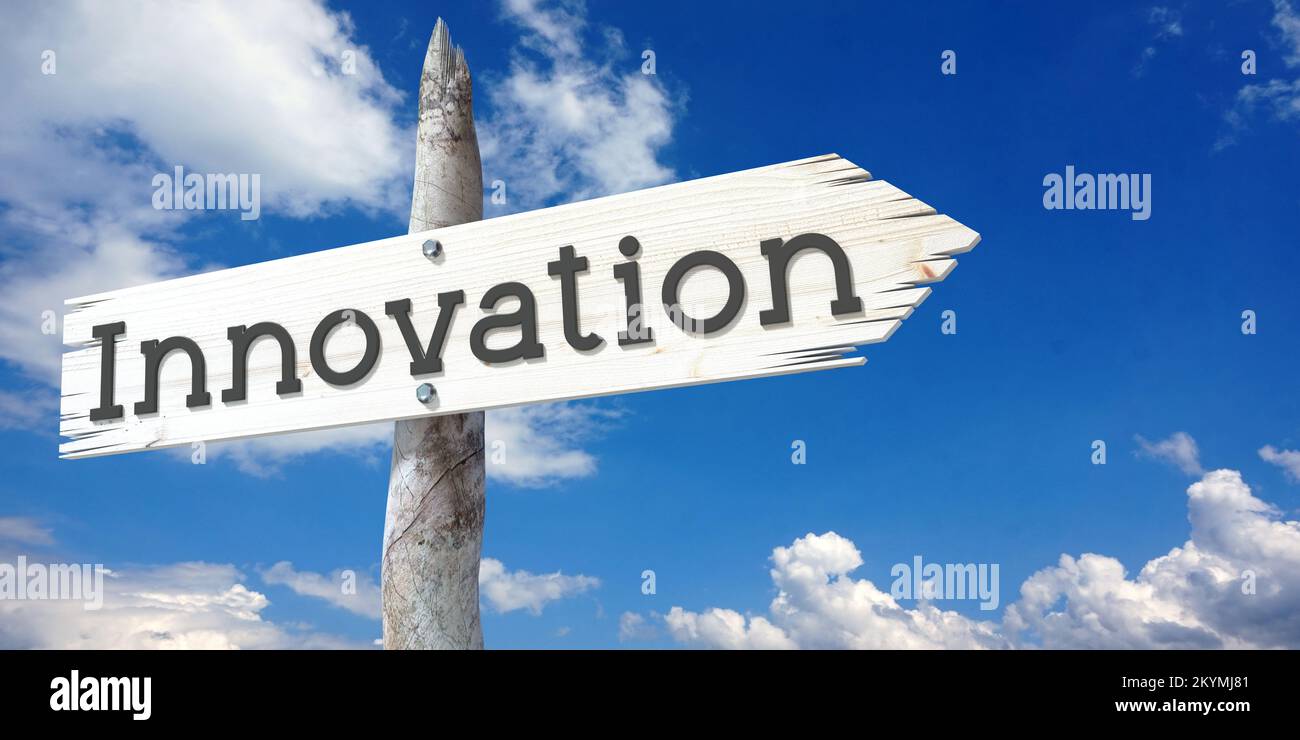 Innovation - wooden signpost with one arrow Stock Photo - Alamy