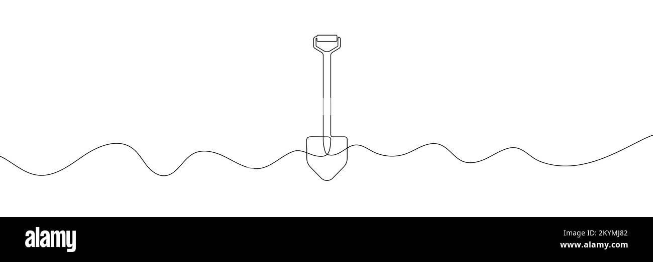 Shovel icon in continuous line drawing style. Line art of shovel icon ...