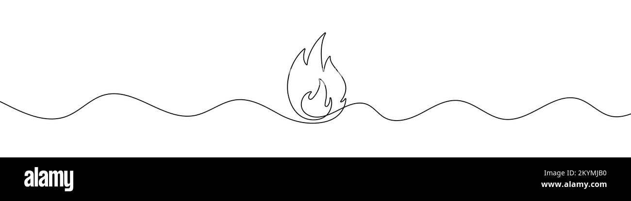 Fire icon in continuous line drawing style. Line art of flame icon ...