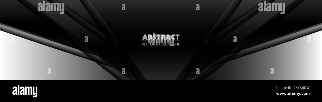 Black and white modern abstract wide banner with geometric shapes. Dark ...