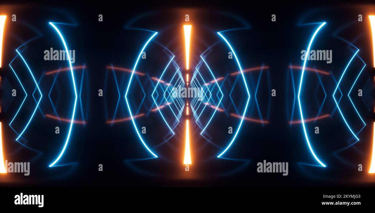 Abstract neon lines science fiction background, 360-degree panorama ...