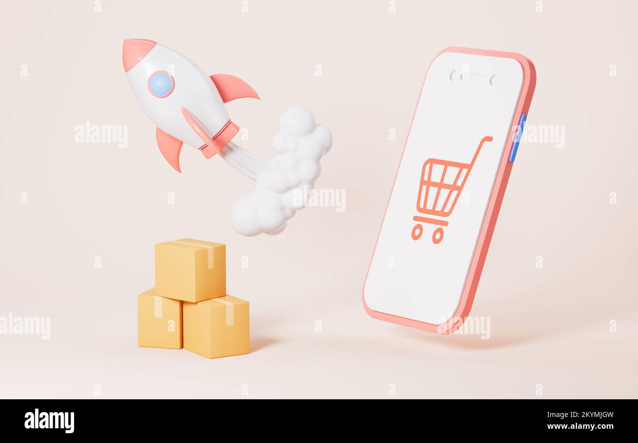 Rocket with boxes is ready to launch, Concept of the fast logistics and ...