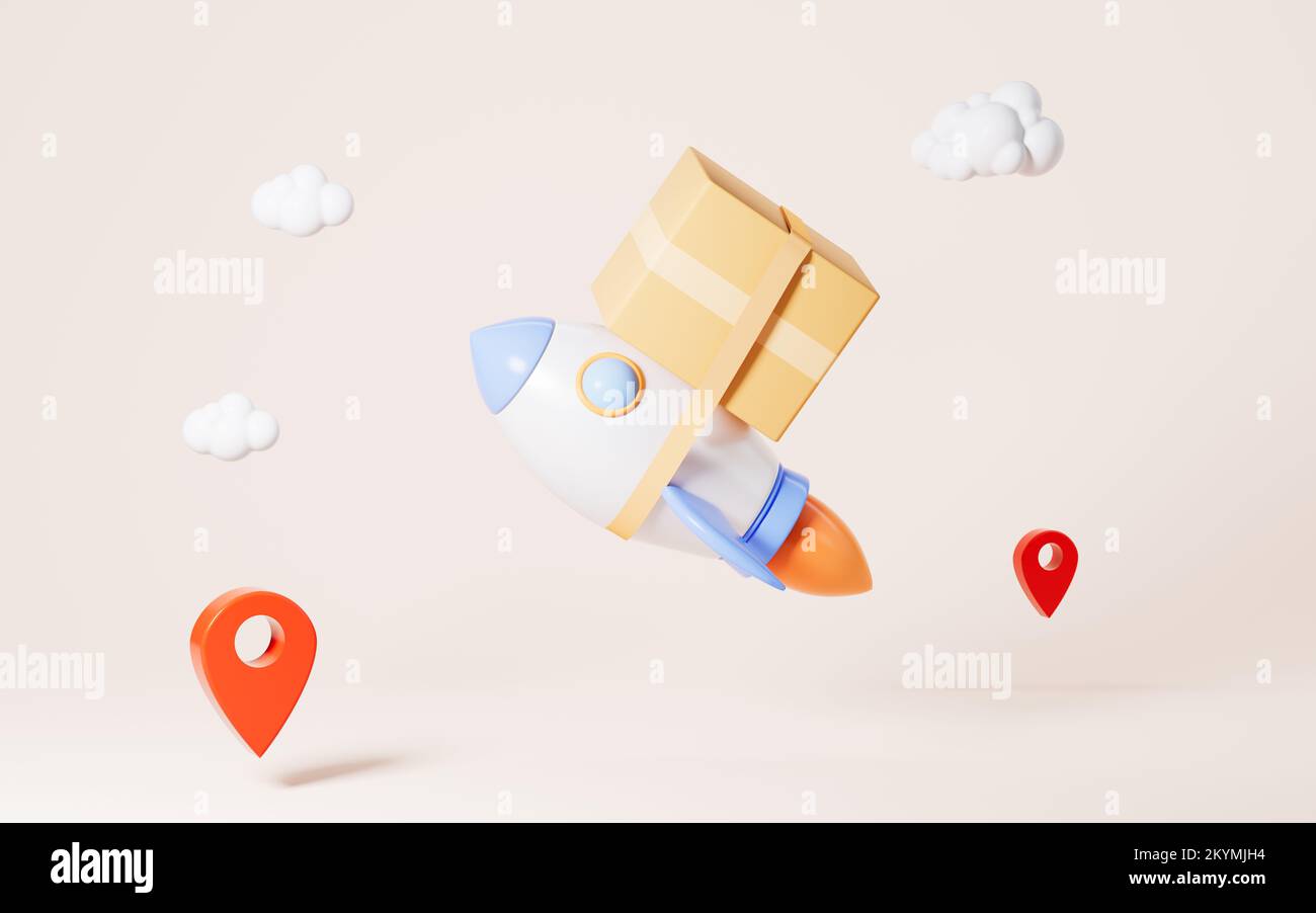 Rocket with boxes is ready to launch, Concept of the fast logistics and ...