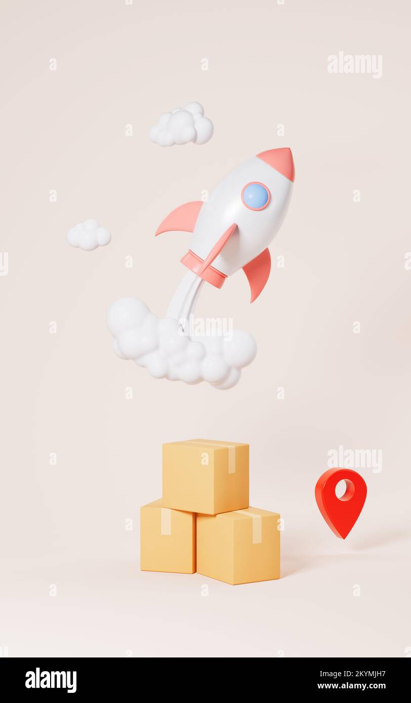 Rocket with boxes is ready to launch, Concept of the fast logistics and ...