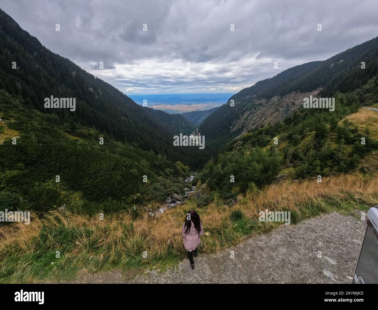 A view of the Transfagaras mountain road in the Fagaras mountains in ...