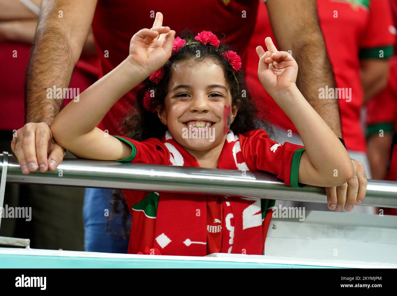 A young Morocco fan in the stands before the FIFA World Cup Group F match at the Al Thumama ...