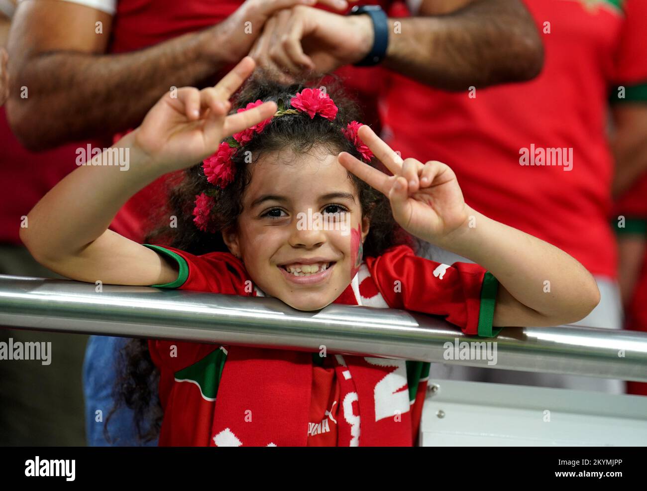 A young Morocco fan in the stands before the FIFA World Cup Group F match at the Al Thumama ...