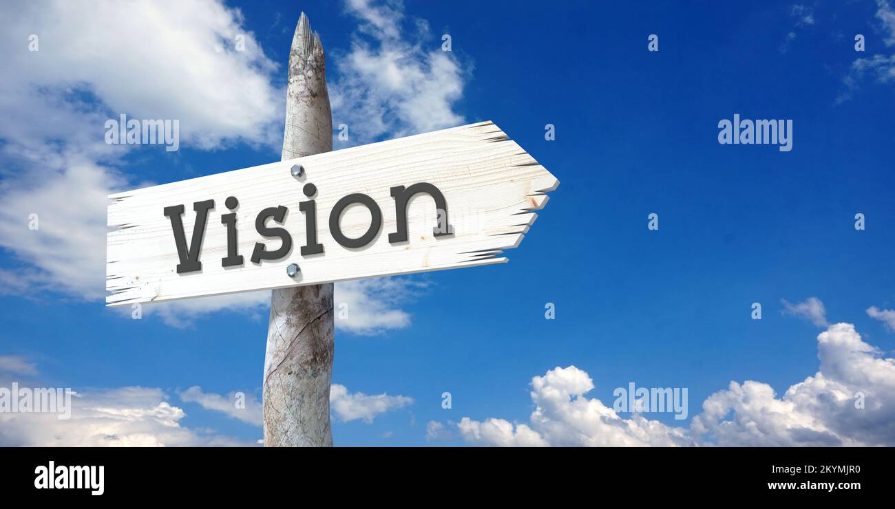 Vision - wooden signpost with one arrow Stock Photo - Alamy